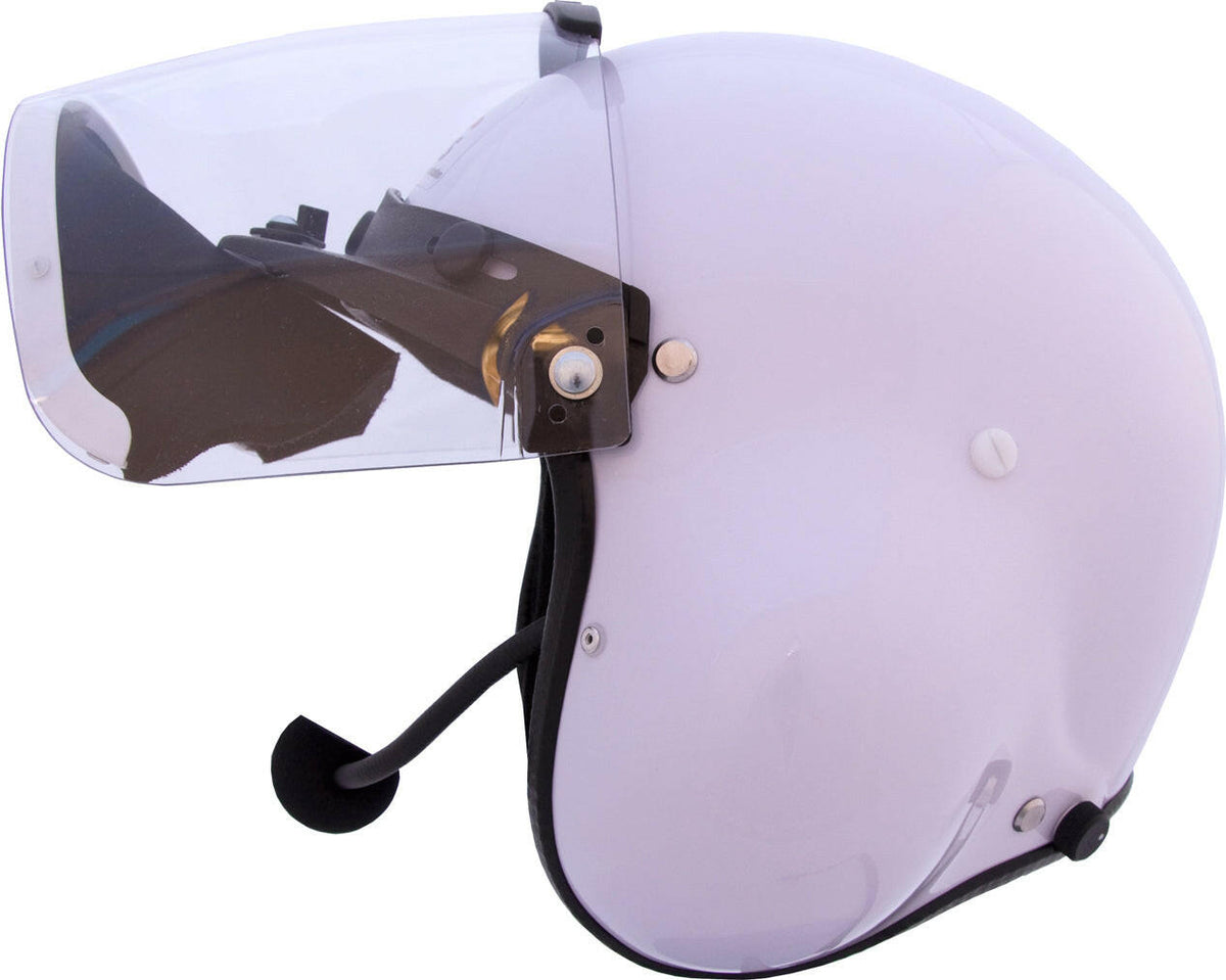White Flycom helmet with 6.35mm jack