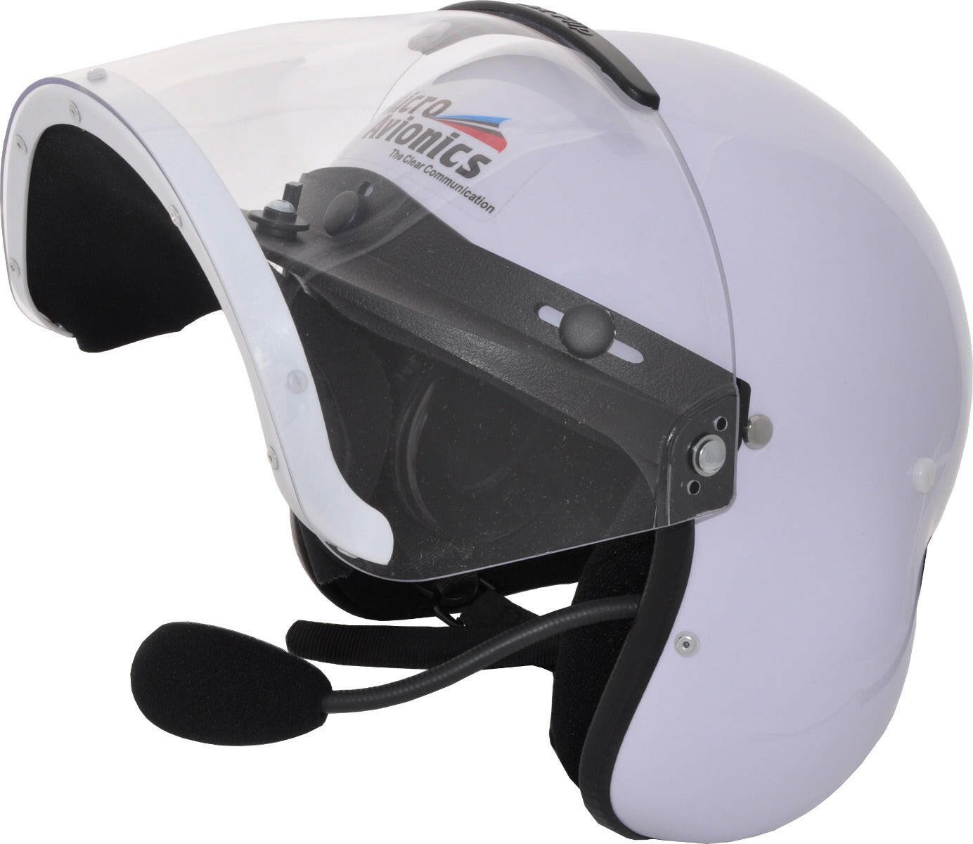 White Flycom helmet with 6.35mm jack